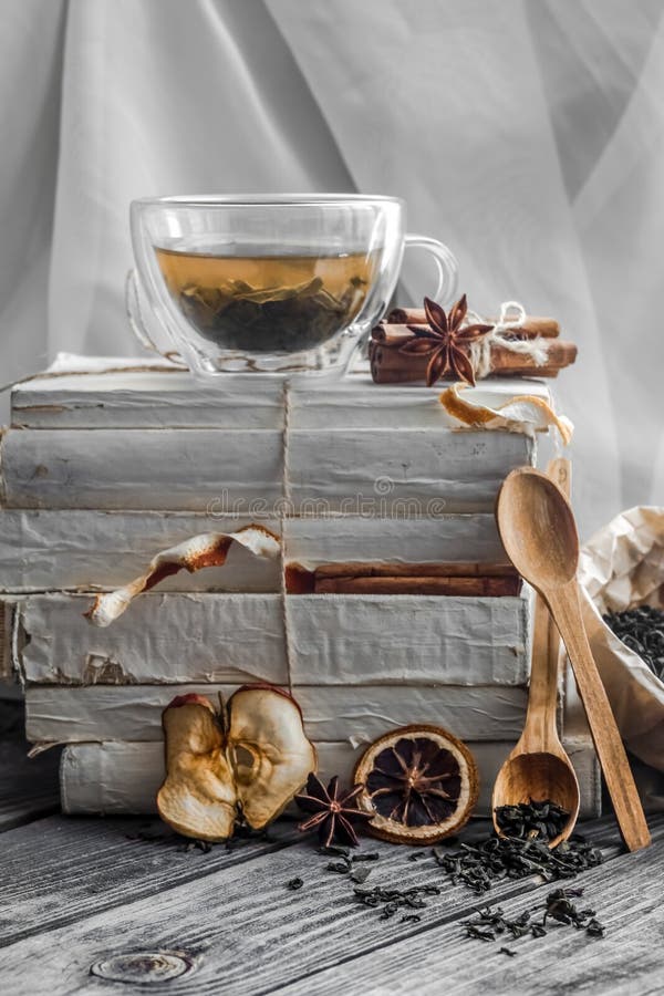 Time To Relax with Cup of Tea and Books - Tea Time Stock Photo - Image ...