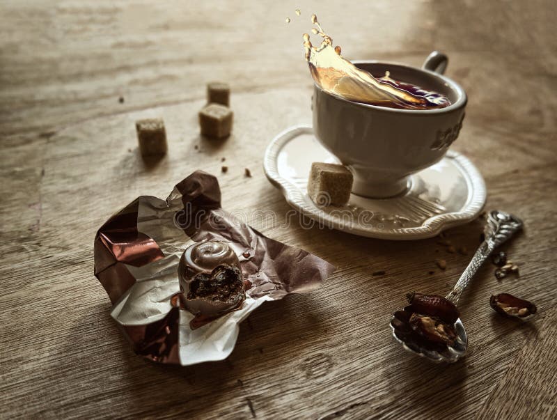 Tea cup and candy stock image. Image of board, rusty - 66894441