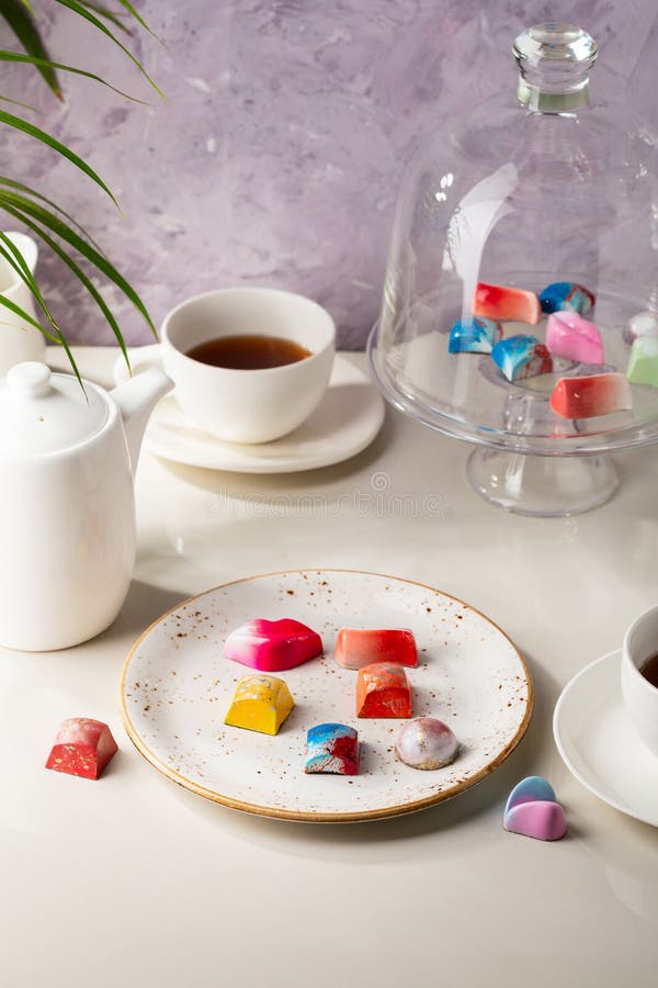 Tea in Cup and Chocolate Candy, Coffee in White Cup Stock Photo - Image ...