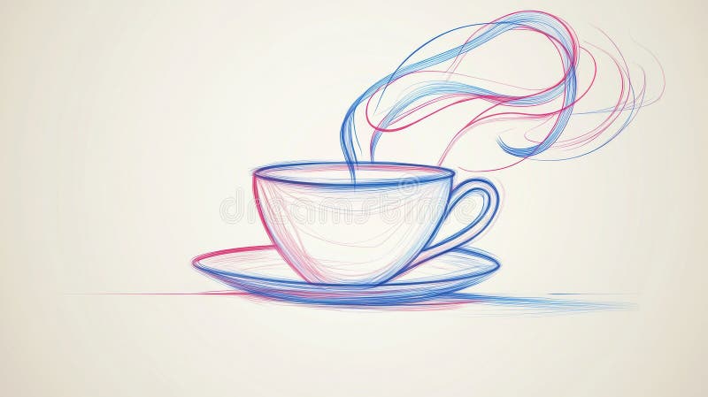 A Tea Cup is Elegantly Drawn with a Continuous Line, Featuring Soft ...