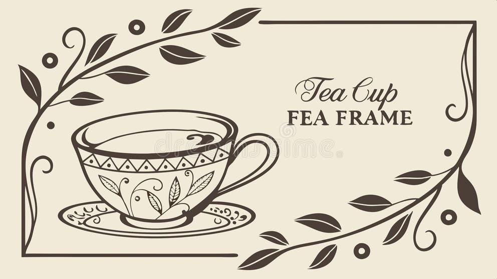 Tea Cup and Floral Frame, Elegant Beverage, Cafe Art Vector Design ...