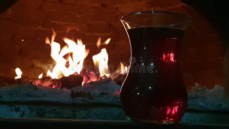 Tea cup in front of fire stock photo. Image of turkish - 156805194