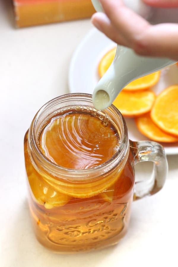Autumnal tea with orange. stock image. Image of diet - 128912641