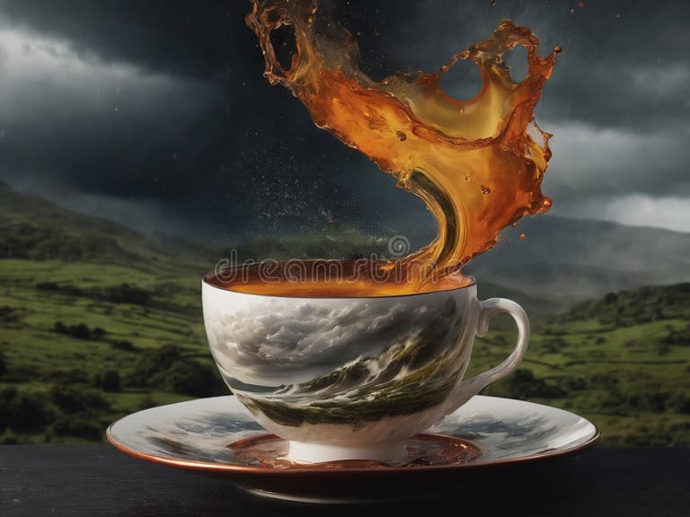 A Tea Cup with the Tea Inside Resembling a Storm, with Swirling ...