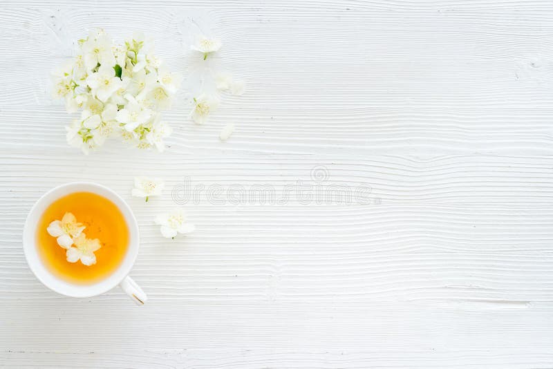 Tea in a Cup with Jasmine Flowers. Herbal Tea Top View Stock Image ...