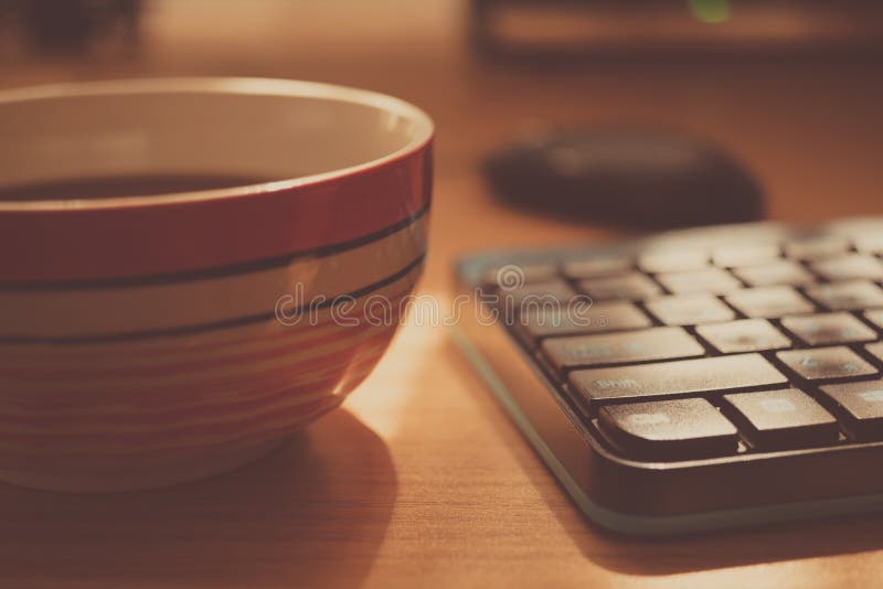Tea Cup and Keyboard. Work Environment. Freelancer Workspace Stock ...