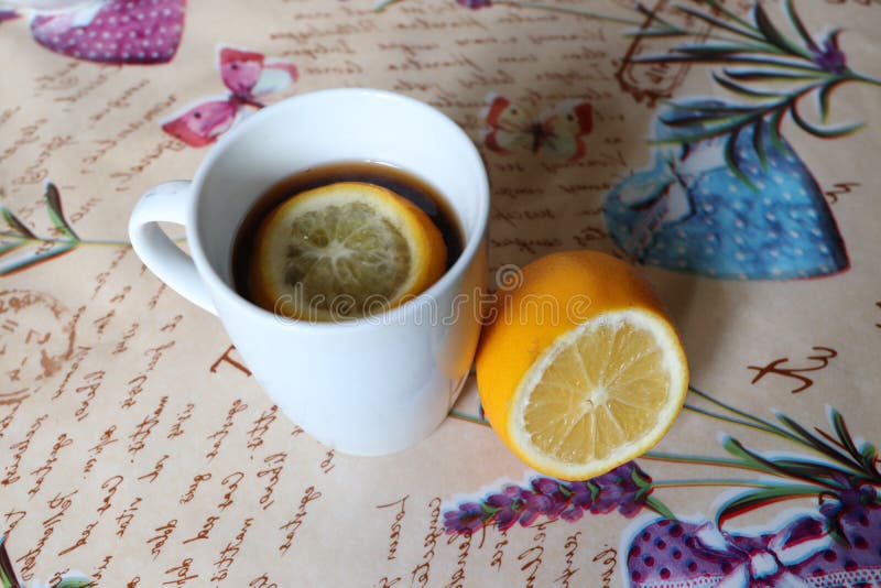 Good Morning Cup of Tea with Lemon on the Table Stock Image - Image of ...
