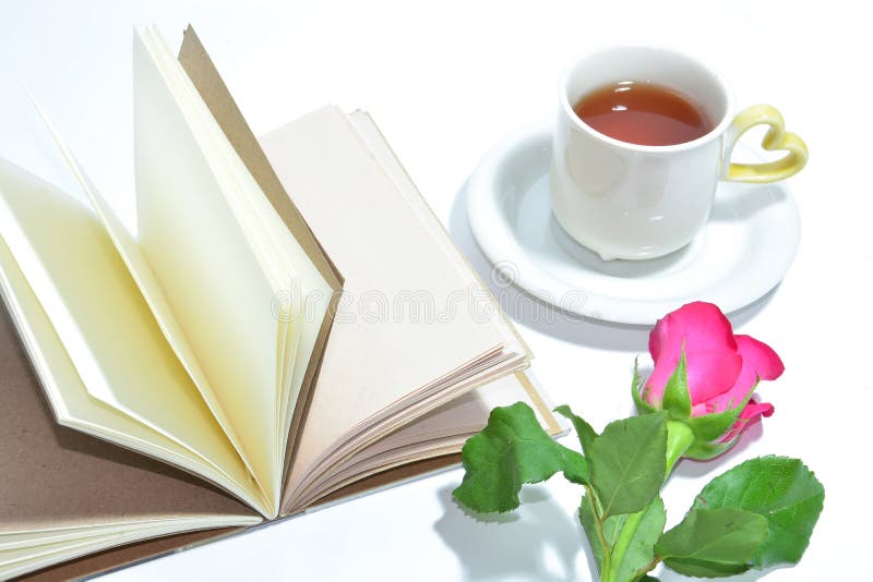 Tea Cup of Love , Handmade Book and Pink Rose Stock Photo - Image of ...