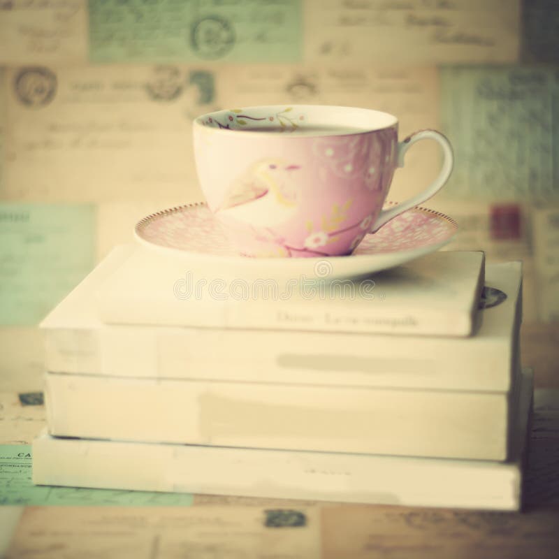 Tea cup over books stock image. Image of celebrate, pastel - 48074527