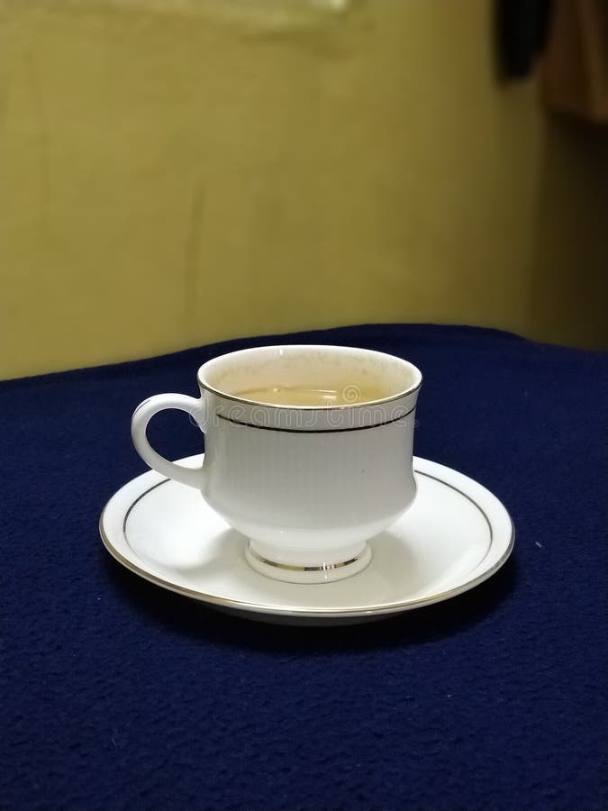 Tea with the Cup and Plate with Golden Lining Stock Photo - Image of ...