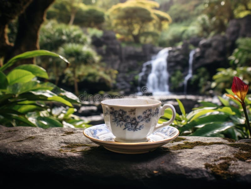 A tea cup on a rock stock illustration. Illustration of serveware ...