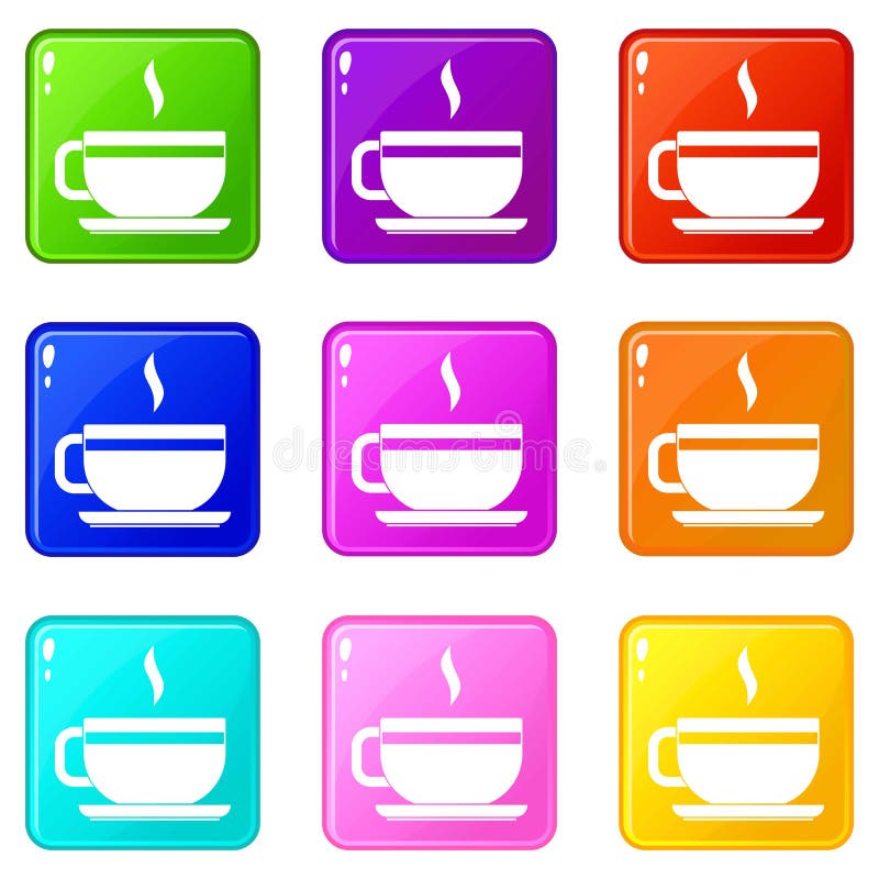 Tea Cup and Saucer Icons 9 Set Stock Vector - Illustration of eramic ...