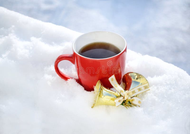 Tea Cup in Snow in Morning Winter Mood and Christmas Decor Stock Image ...