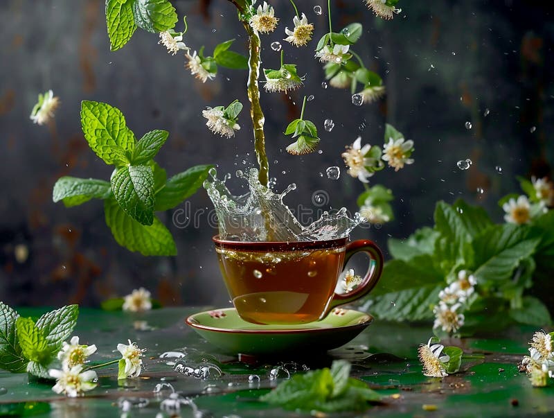 Tea cup splashing water stock illustration. Illustration of steam ...