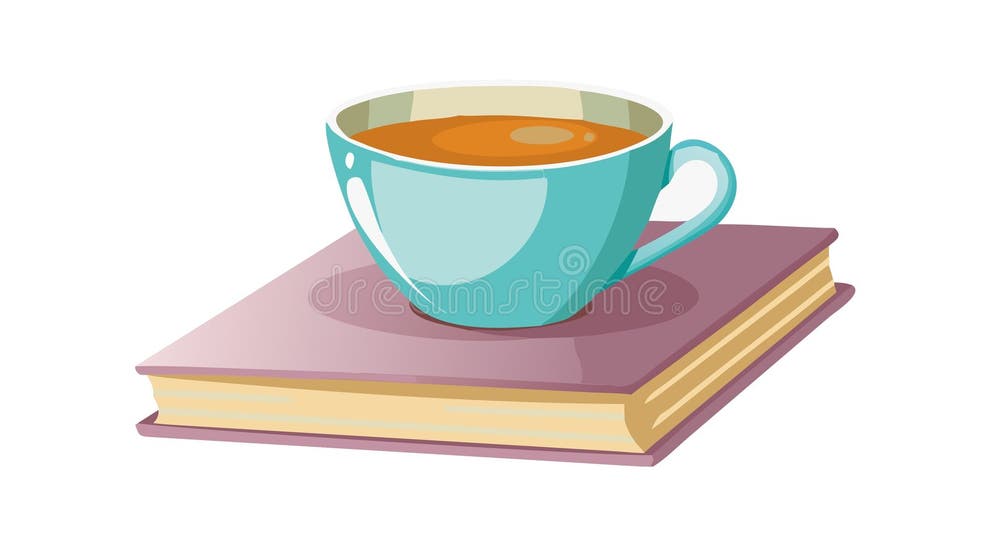 Tea Cup on Stack of Books Vector Illustration, Study Break, Vector ...