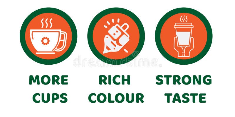 Tea Cup, Strong Taste and Rich Colour Vector Icon Set Stock Vector ...