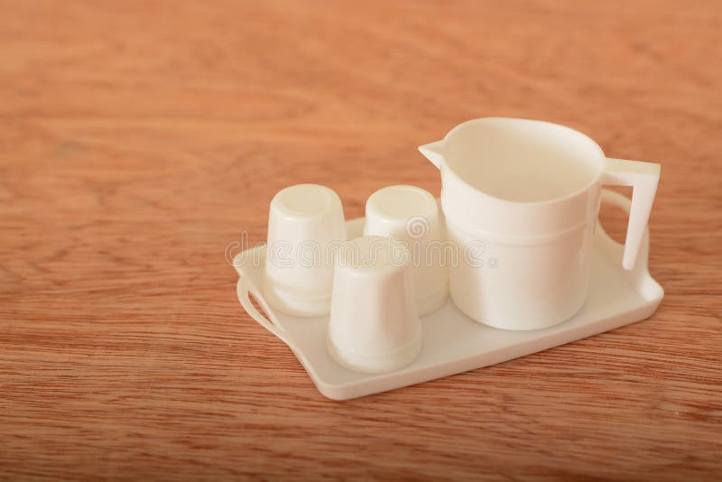 Tea Cup Toy Set on a Wooden Table. Kids Tea Coffee Serving Set Stock ...