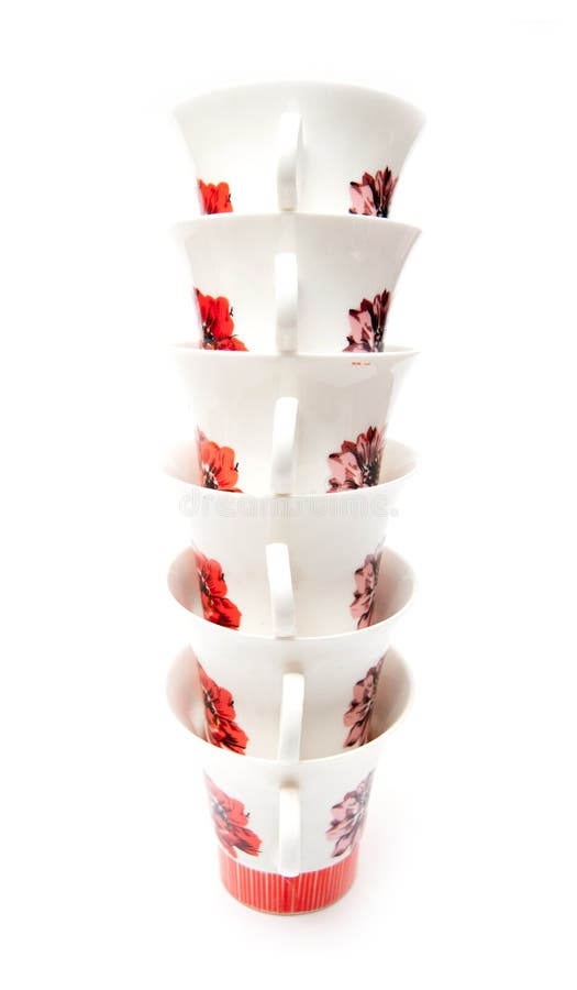 Tea cups column stock photo. Image of cups, taste, porcelain - 55306324