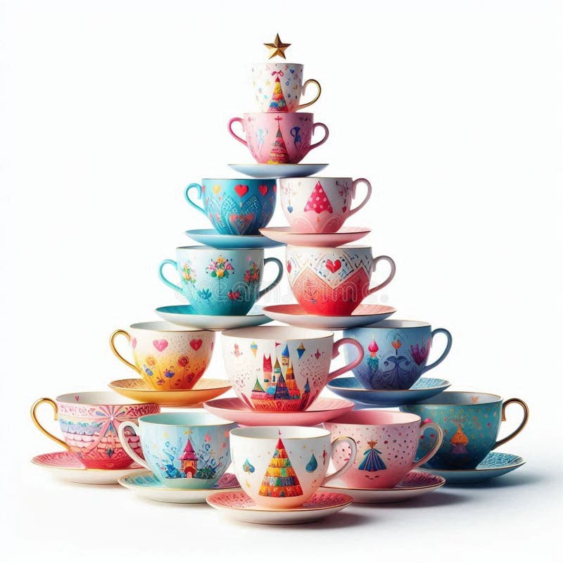 Tea cups pyramid stock illustration. Illustration of card - 340155793
