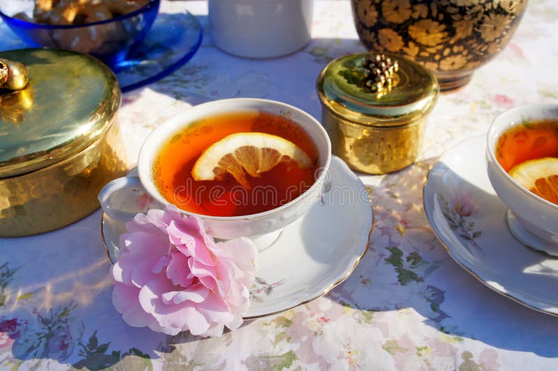 Tea cups on the table stock photo. Image of sony, checkered - 186136110