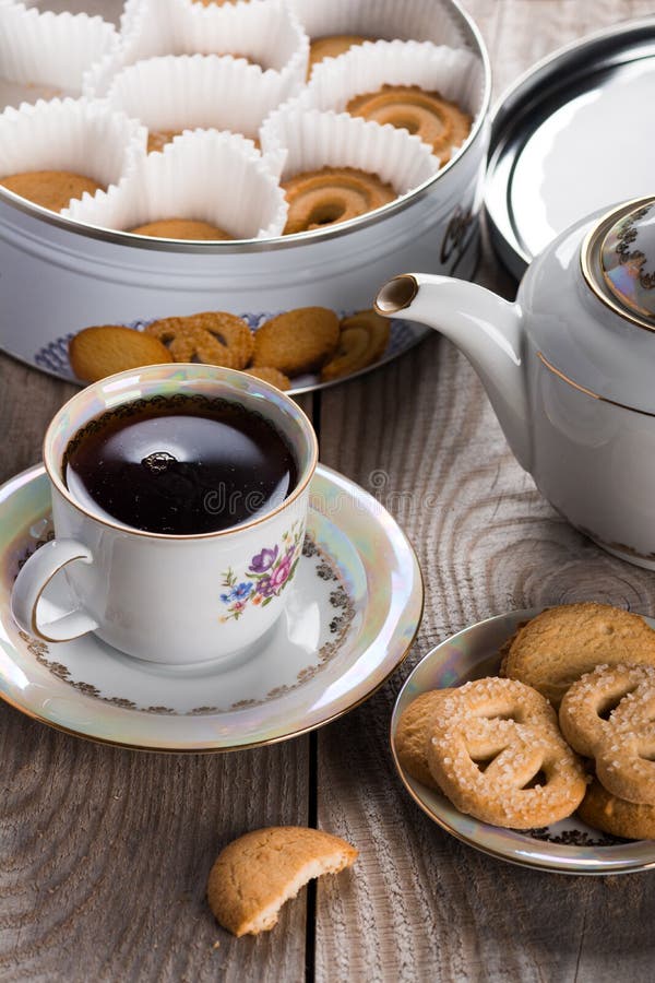 Tea with Danish Butter Cookies Stock Photo - Image of round, devonshire ...