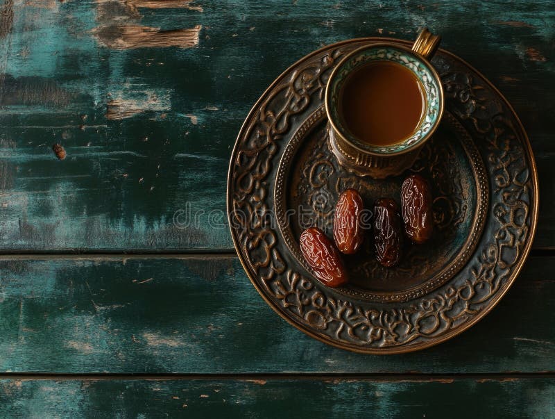 Tea and Dates Plate stock photo. Image of relaxation - 378065846