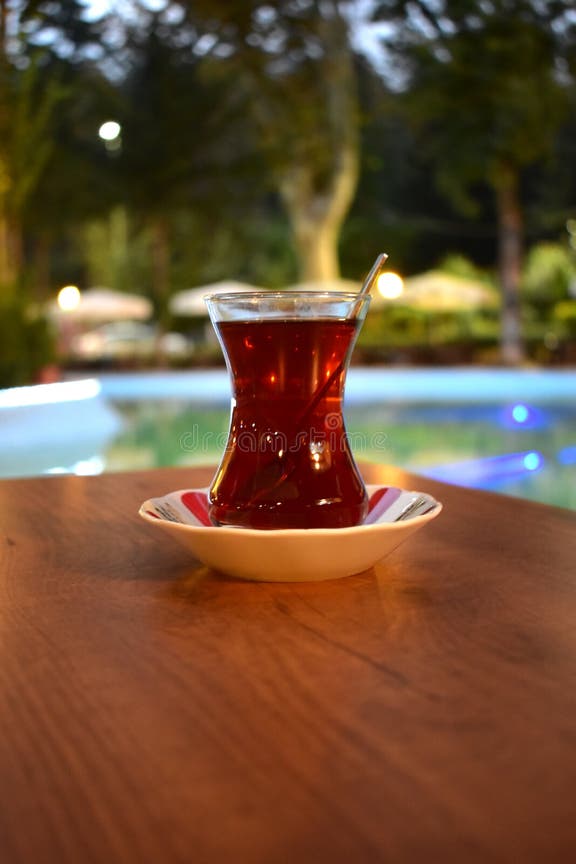 Tea on the Desktop Next To the Pool. Turkish Tea Stock Photo - Image of ...