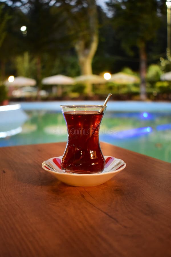 Tea on the Desktop Next To the Pool. Turkish Tea Stock Image - Image of ...