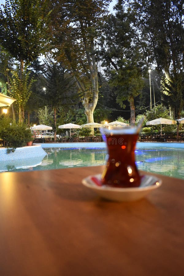 Tea on the Desktop Next To the Pool. Turkish Tea Stock Image - Image of ...