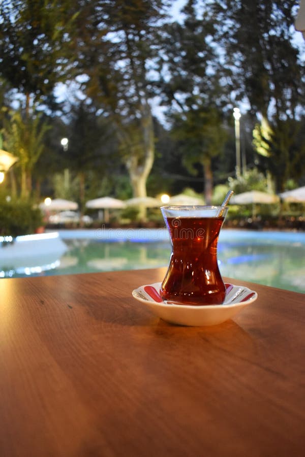 Tea on the Desktop Next To the Pool. Turkish Tea Stock Photo - Image of ...