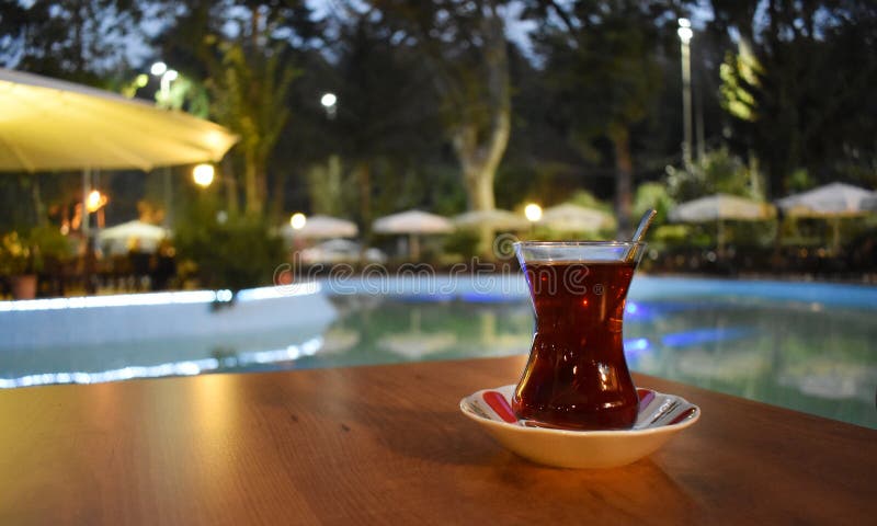 Tea on the Desktop Next To the Pool. Turkish Tea Stock Photo - Image of ...