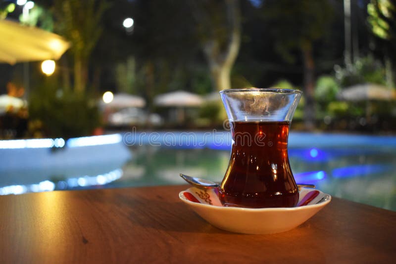 Tea on the Desktop Next To the Pool. Turkish Tea Stock Image - Image of ...