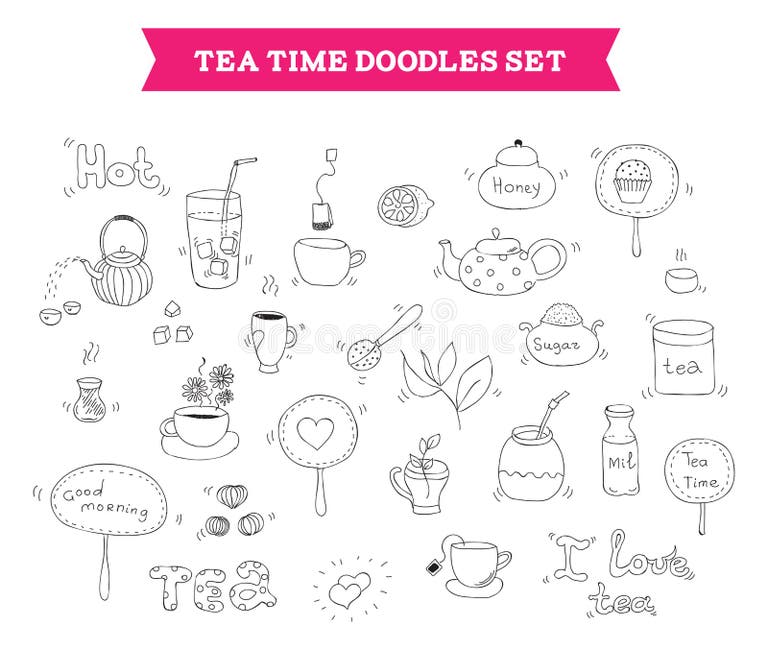 Tea doodle vector elements stock vector. Illustration of floral - 30659911
