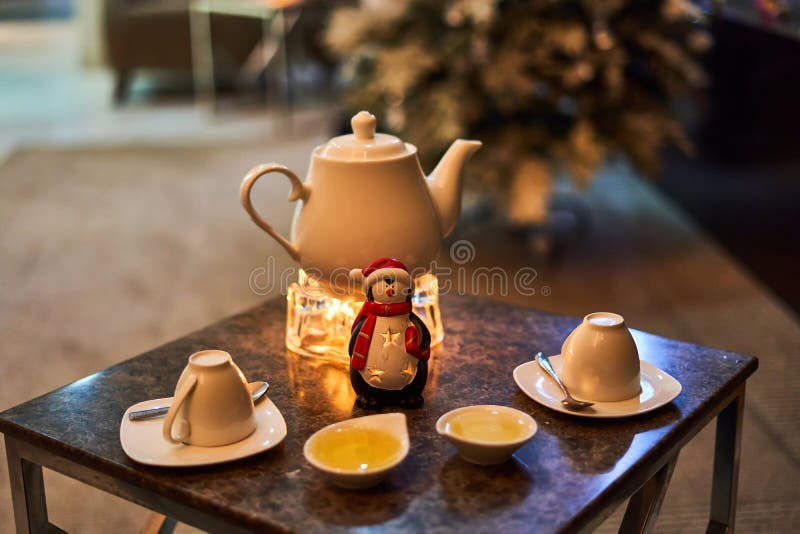 Tea Drinking Area, on the Table is a White Tea Kettle, Next To Two ...
