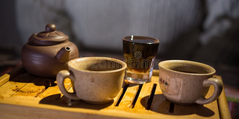 Tea Drinking. Evening. Puer. Tea Desk. Cups. Stock Photo - Image of ...