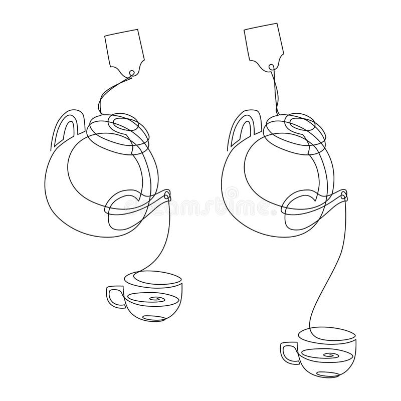 Tea Drinking. Tea is Poured into a Cup. Continuous Line Drawing Stock ...