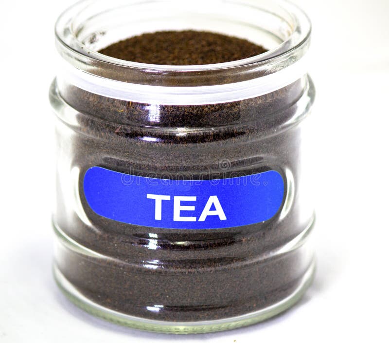 Tea dust in a glass jar stock photo. Image of beverage - 159164120