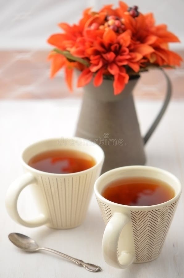 Tea with Fall flowers stock image. Image of spoon, thanksgiving - 43716581