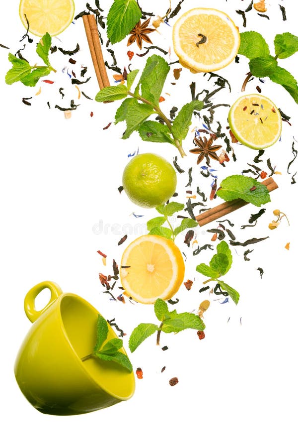 Tea Falling Down To the Cup. Levitating Tea Stock Image - Image of ...