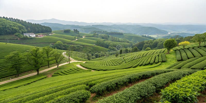 Tea Farm. Panoramic View of the Boseng Tea Fields in South Korea Stock ...