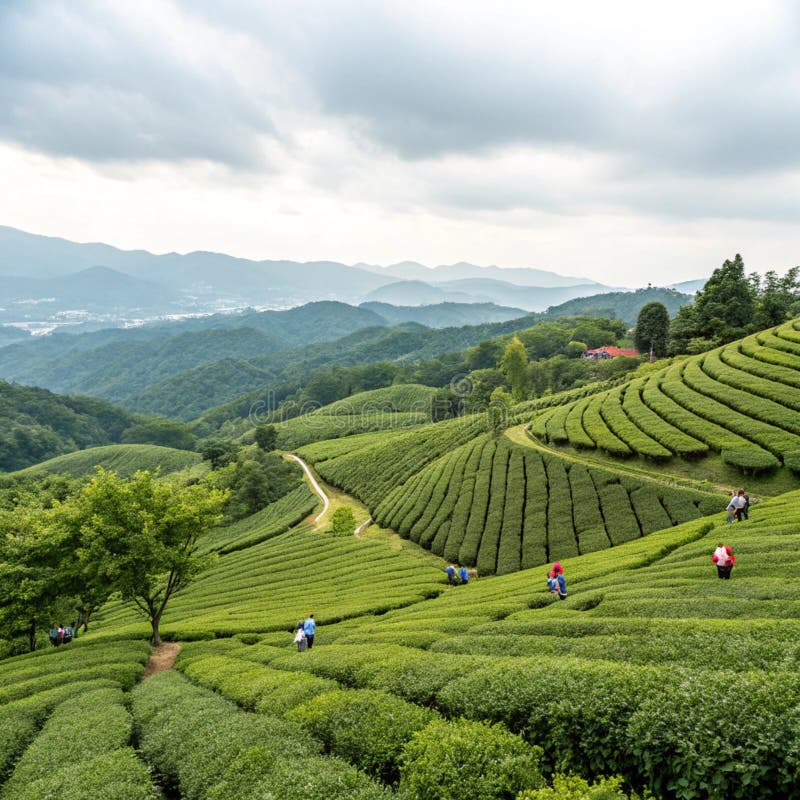 Tea Farm. Panoramic View of the Boseng Tea Fields in South Korea Stock ...