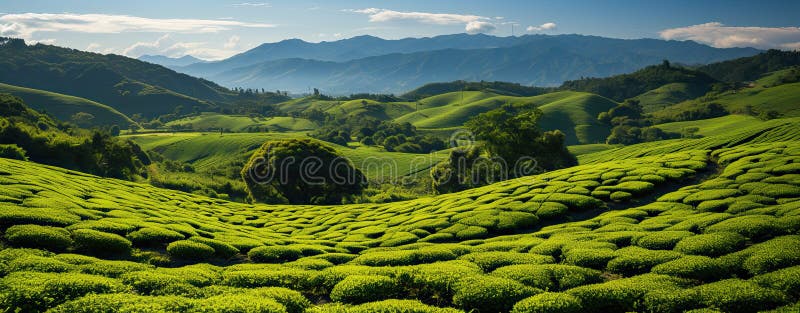 Tea Farms with Growing Tea Green Field Stock Illustration ...