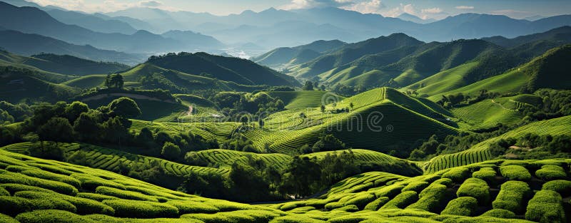 Tea Farms with Growing Tea Green Field Stock Image - Image of green ...