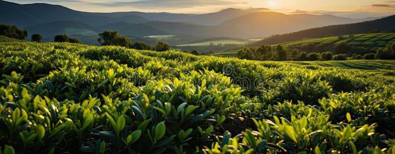 Tea Farms with Growing Tea Green Field Stock Image - Image of green ...
