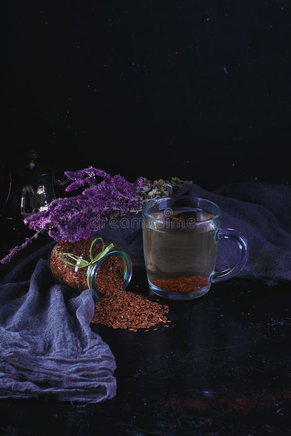 Tea from Flaxseed in a Cup on a Dark Table Stock Image - Image of grain ...