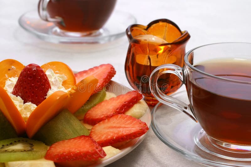 Tea and fruits stock photo. Image of fruit, white, dinning - 4267946
