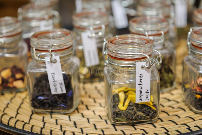 Tea in glass jars stock photo. Image of diet, black, aromatic - 56874730