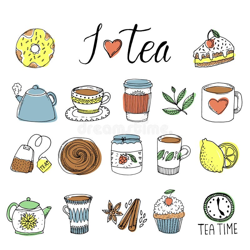 Tea Hand Drawn Elements Set Stock Vector - Illustration of drink, anise ...