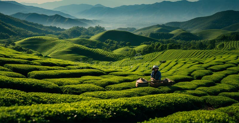 Tea Harvesting on a Plantation in India - AI Generated Image Stock ...