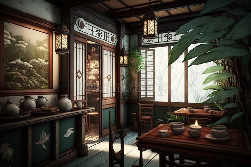 Tea House Cafe Interior, AI Generated Stock Illustration - Illustration ...